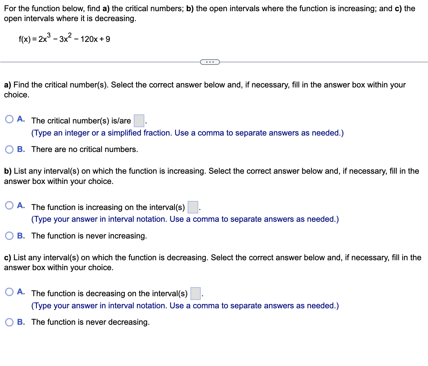 Solved For the function below, find a) the critical numbers; | Chegg.com