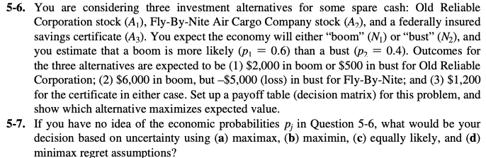 Solved I only need part D of 5-7 answered, so make the table | Chegg.com