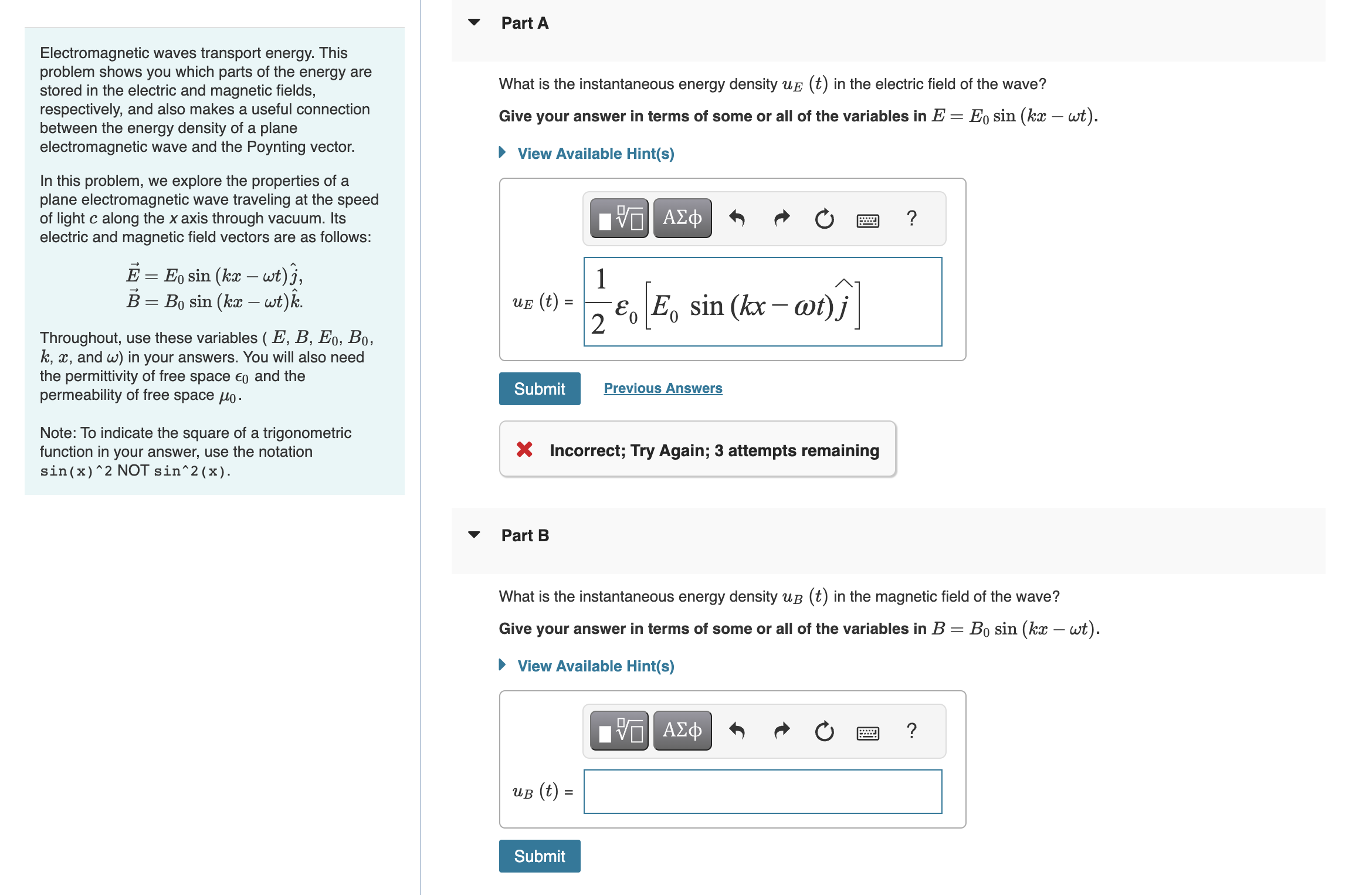 Solved Electromagnetic waves transport energy. This problem | Chegg.com