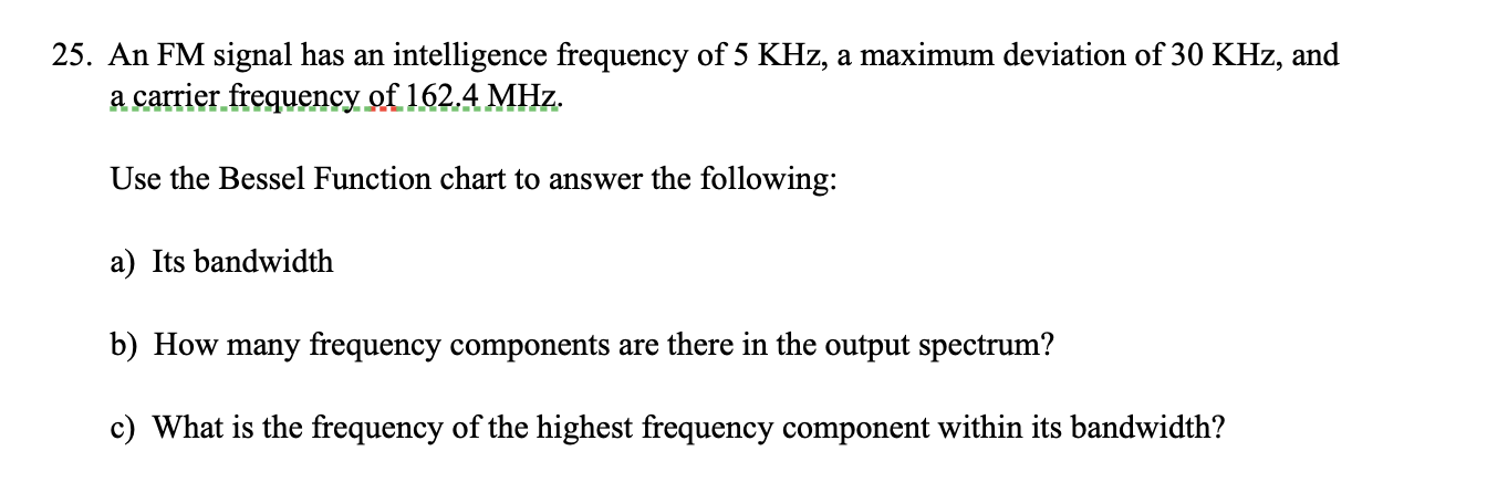 Solved 25. An FM signal has an intelligence frequency of 5 | Chegg.com