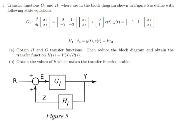 Solved 5. Transfer functions G, and H, where are in the | Chegg.com