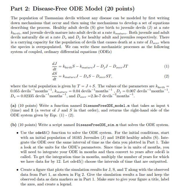 Part 2: Disease-Free ODE Model (20 points) The | Chegg.com