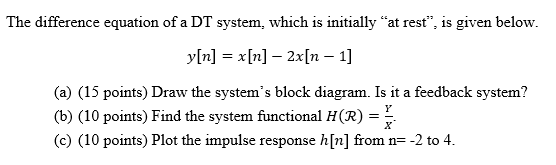 Solved The difference equation of a DT system, which is | Chegg.com