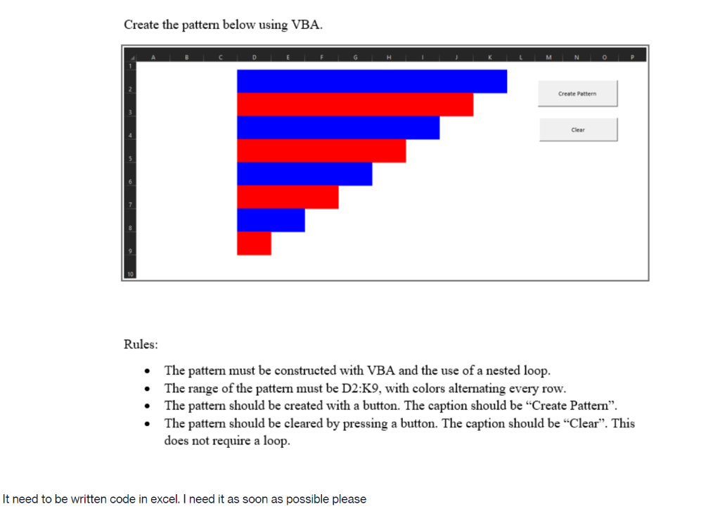 Solved Create The Pattern Below Using Vba Create Pattern