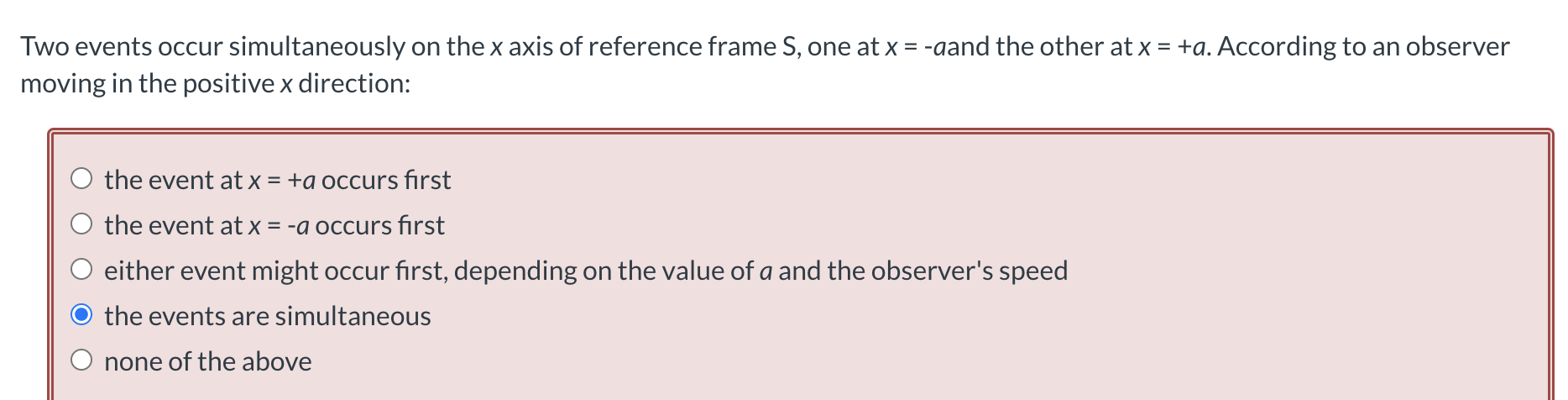 Solved Two events occur simultaneously on the x axis of | Chegg.com