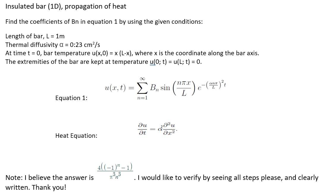 Solved Insulated bar (1D), propagation of heat Find the | Chegg.com