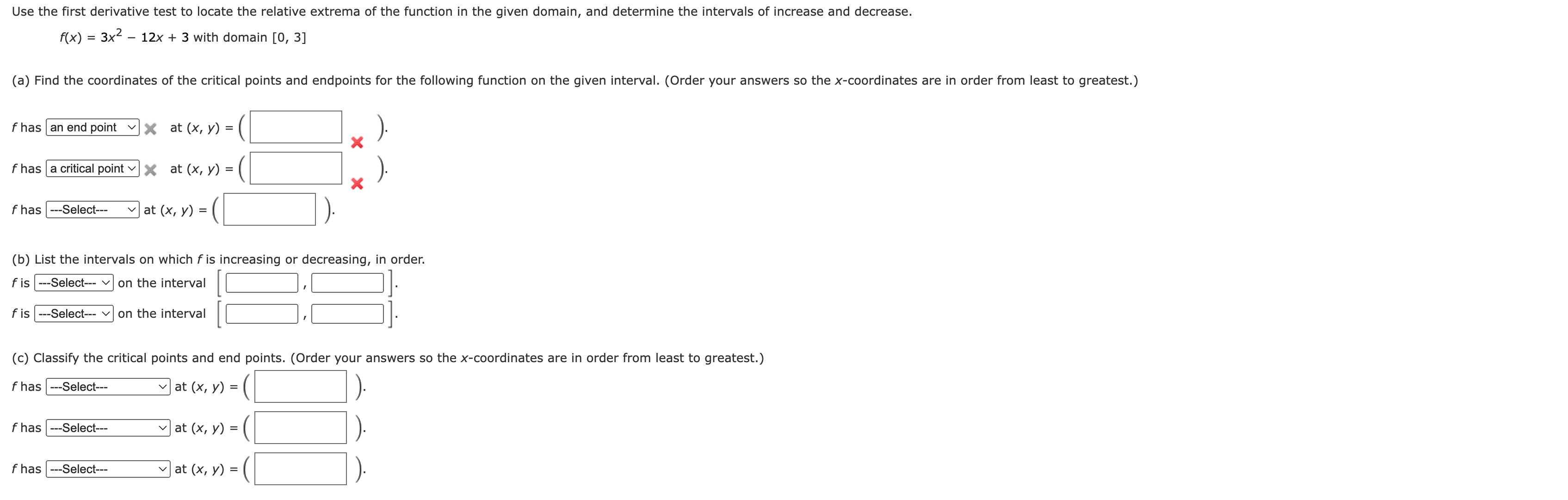 Solved F X 3x2−12x 3 With Domain [0 3] A Find The