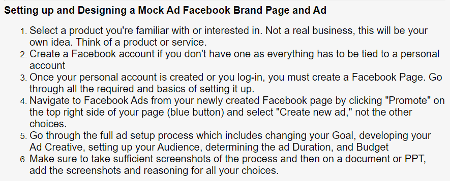Solved Setting up and Designing a Mock Ad Facebook Brand | Chegg.com