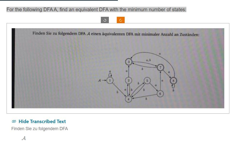 Solved For the following DFAA, find an equivalent DFA with | Chegg.com