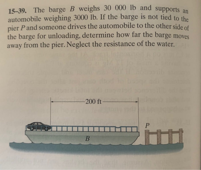 15-39. The barge B weighs 30 000 lb and supp | Chegg.com