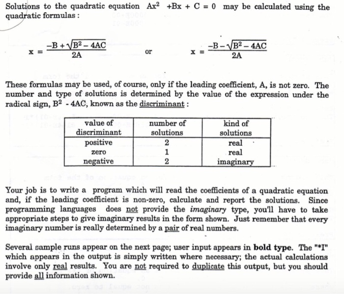 Solved Solutions to the quadratic equation Ax2 +Bx + C-: 0 | Chegg.com