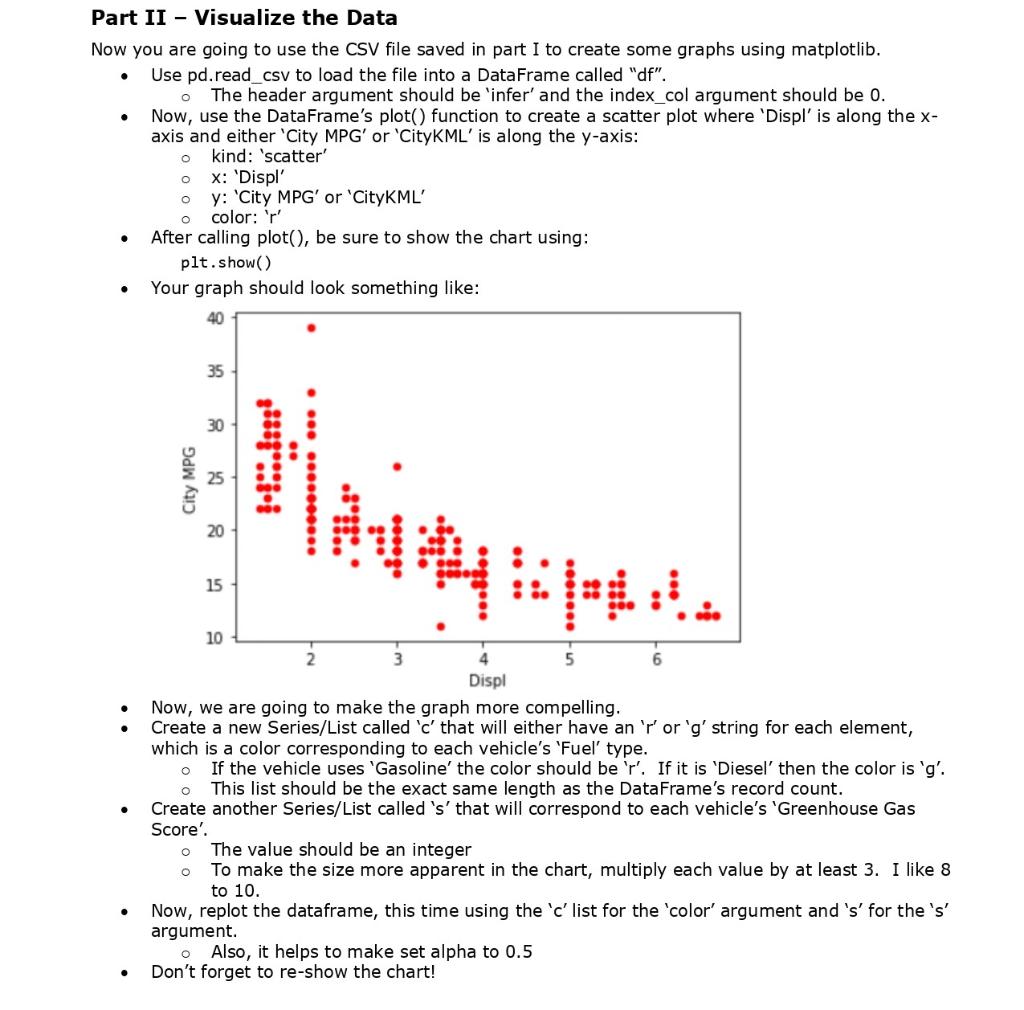 Part II - Visualize the Data Now you are going to use | Chegg.com