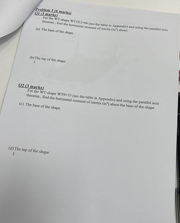 Solved Problem 3 (6 marks) 01 (3 marks) For the WT-shape | Chegg.com
