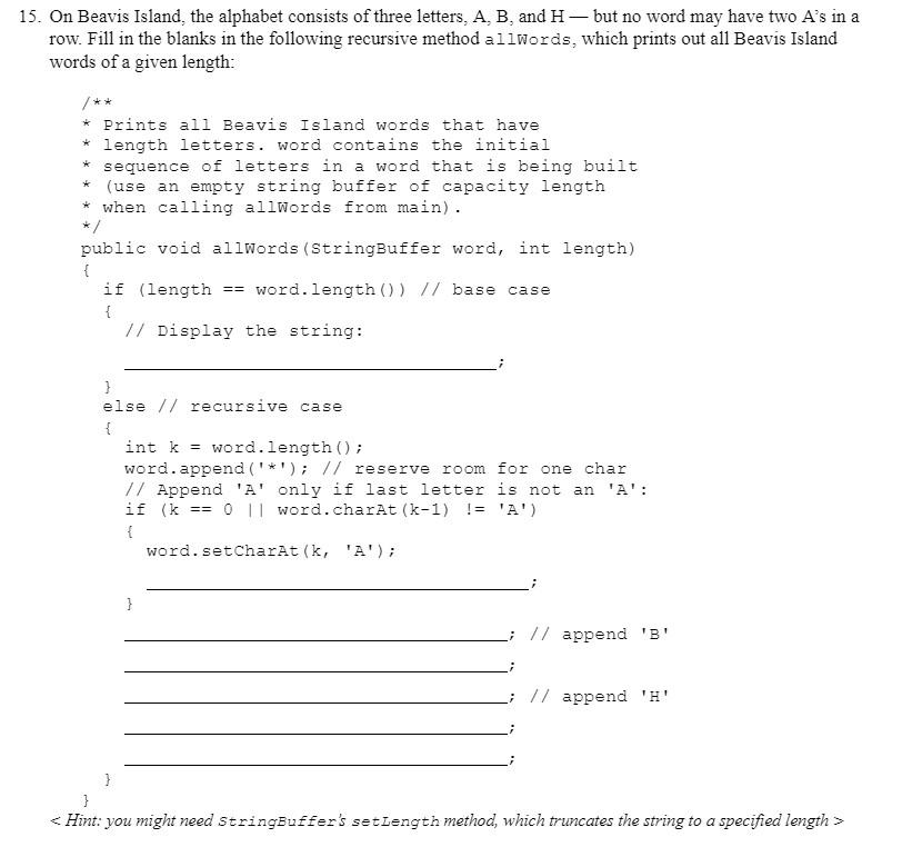 Solved row. Fill in the blanks in the following recursive | Chegg.com