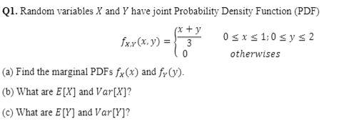 Solved Q1. Random variables X and Y have joint Probability | Chegg.com