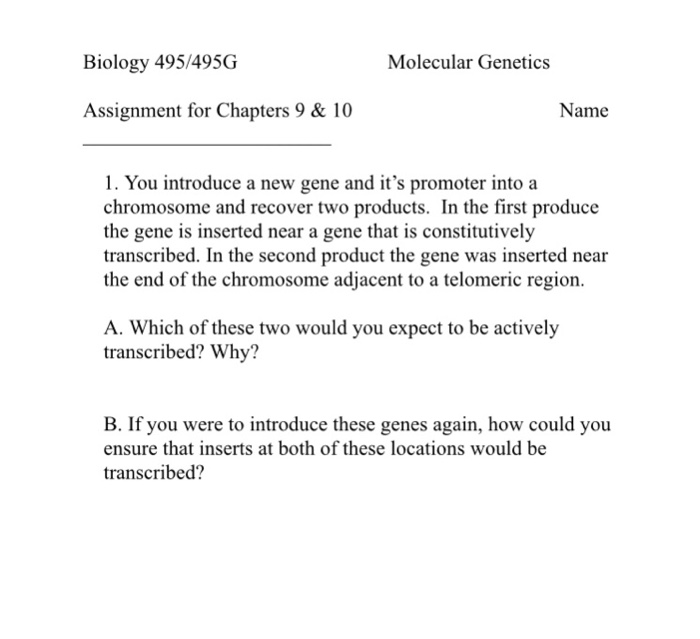 Solved Biology 495/495G Molecular Genetics Assignment for | Chegg.com