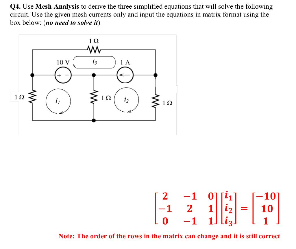 Solved Q4. Use Mesh Analysis to derive the three simplified | Chegg.com