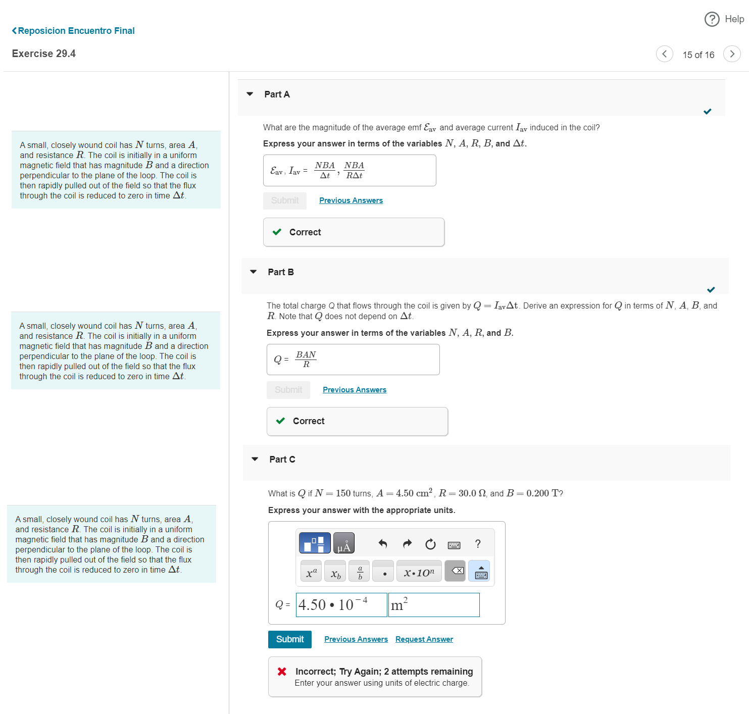 Solved 15 ﻿ de 16 (PART C) - ﻿Activity Reposición Encuentro | Chegg.com