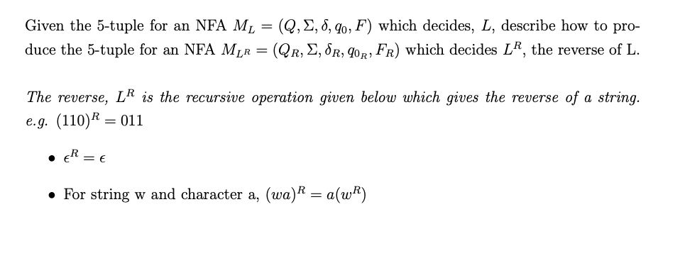 Solved Given the 5-tuple for an NFA ML=(Q,Σ,δ,q0,F) which | Chegg.com