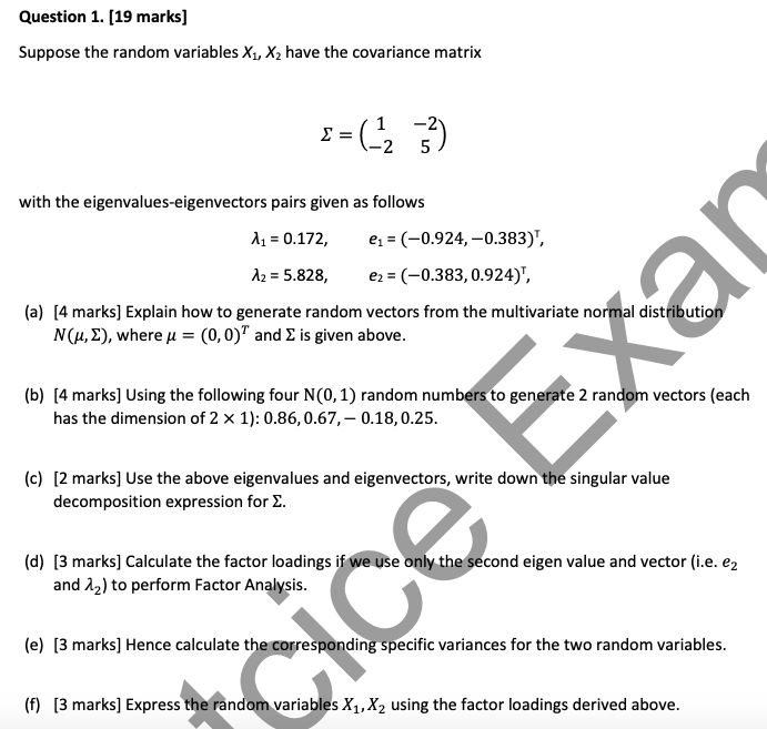 Question 1. [19 marks] Suppose the random variables | Chegg.com
