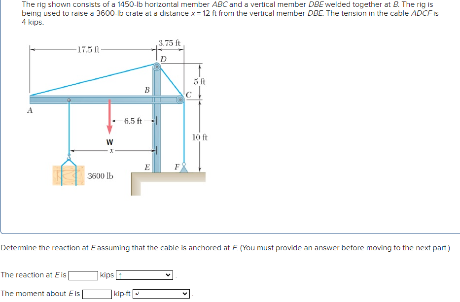 Solved The rig shown consists of a 1450-lb horizontal member | Chegg.com