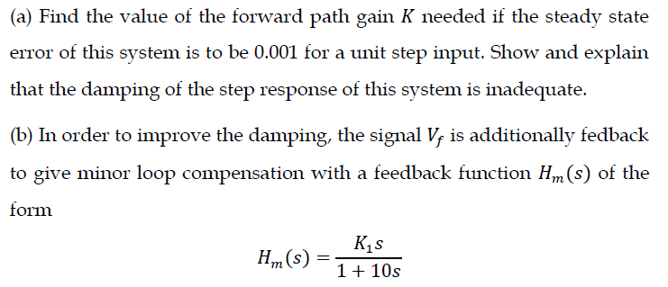 Solved (a) Find the value of the forward path gain K needed | Chegg.com