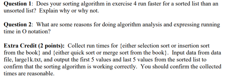 Exercise 4 - Timing Sorting Algorithm Collect the run | Chegg.com