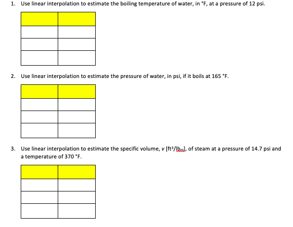 Solved 1. Use linear interpolation to estimate the boiling | Chegg.com