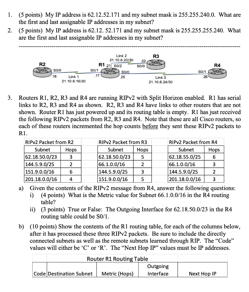 Solved c (5 points) After these changes to its routing | Chegg.com