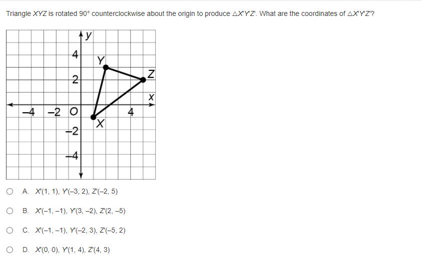 Solved Triangle XYZ is rotated 90° counterclockwise about | Chegg.com