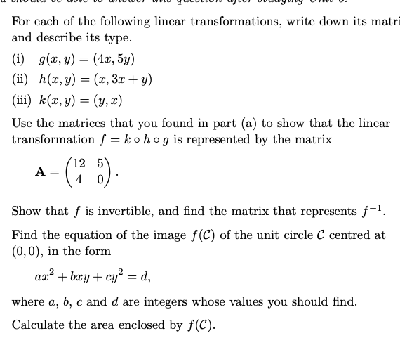 Solved For each of the following linear transformations, | Chegg.com