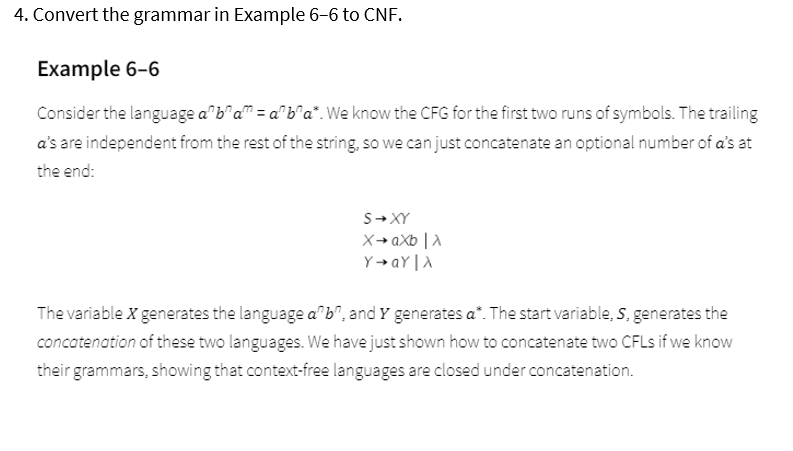 Solved 4. Convert the grammar in Example 6-6 to CNF. Example | Chegg.com