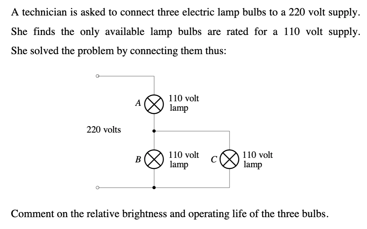 Solved A technician is asked to connect three electric lamp | Chegg.com