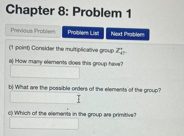 Solved Chapter 8: Problem 1 Previous Problem Problem List | Chegg.com
