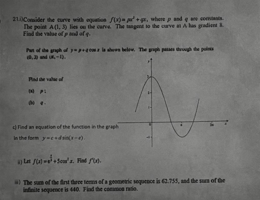 Solved 21.i)Consider the curve with equation $(x)= px? +ex, | Chegg.com