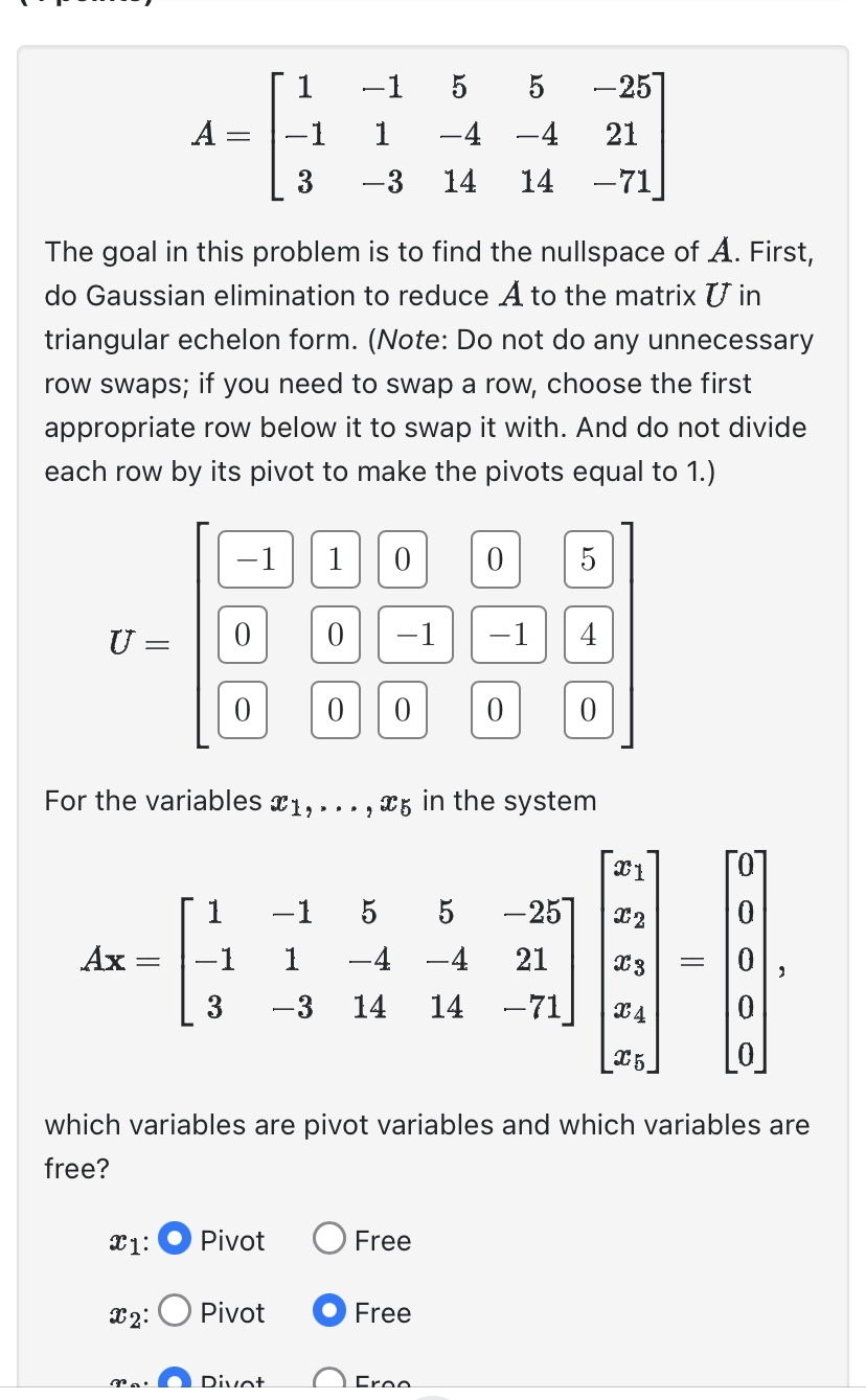 Solved Find a special solution for each free variable. (The | Chegg.com