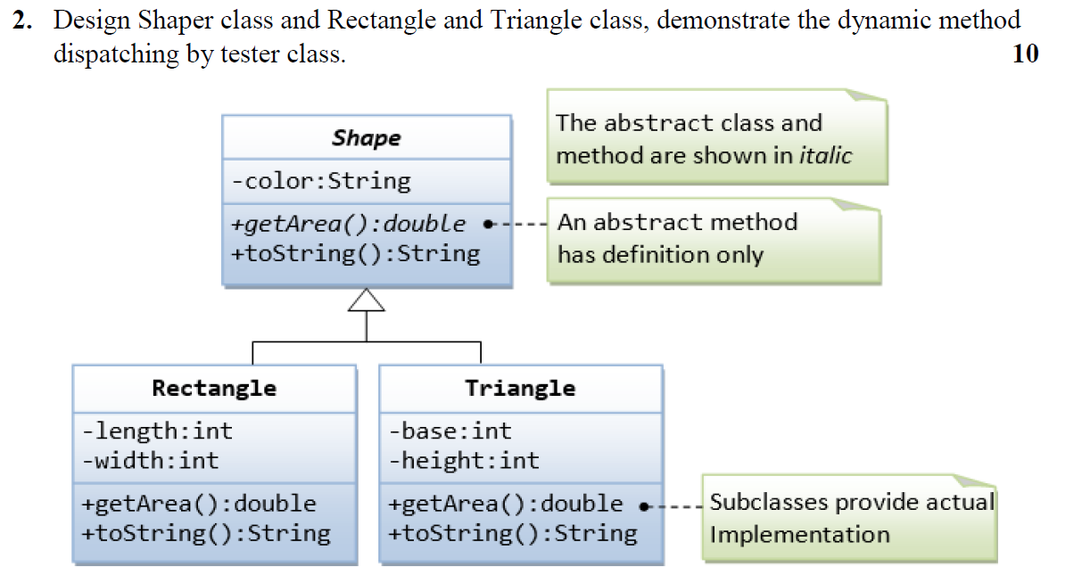 Solved 2. Design Shaper class and Rectangle and Triangle | Chegg.com