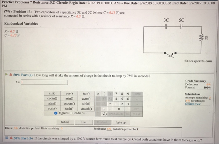 Solved Practice Problems 7 Resistance, RC-Circuits Begin | Chegg.com