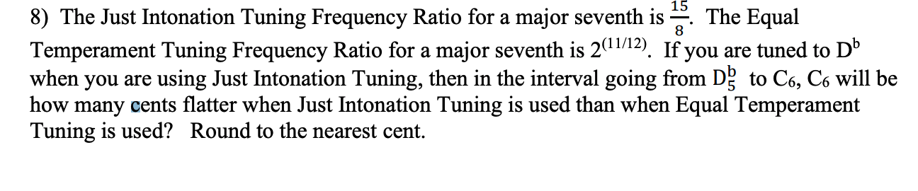 Solved 8) The Just Intonation Tuning Frequency Ratio for a | Chegg.com