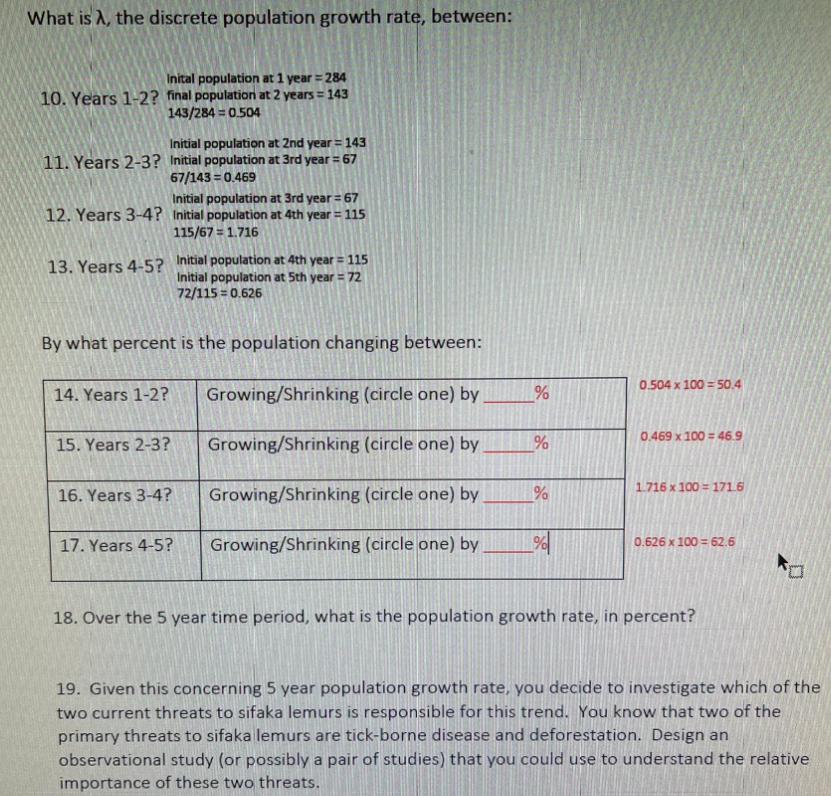 What is λ, the discrete population growth rate, | Chegg.com