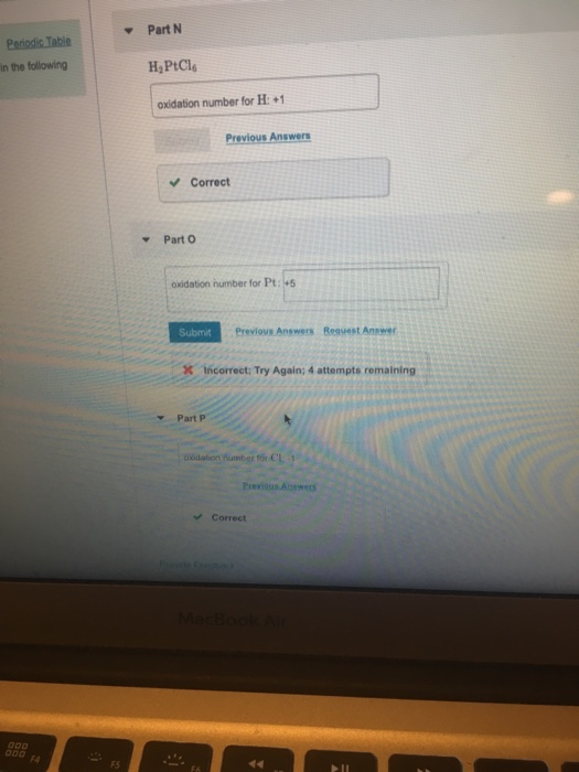 Solved Part N Periodic Table in the following H2PtCl | Chegg.com