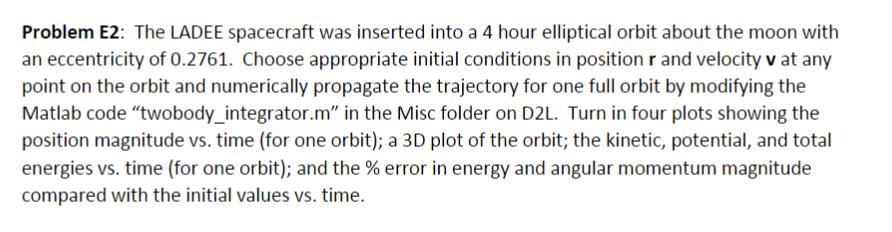 Problem E2: The LADEE spacecraft was inserted into a | Chegg.com