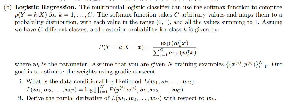 (b) Logistic Regression. The multinomial logistic | Chegg.com