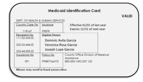 Solved Medicaid Identification Card VALID DEPT OF | Chegg.com