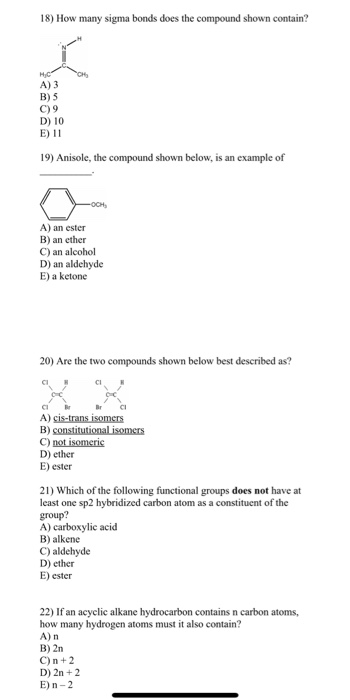 Solved 18) How many sigma bonds does the compound shown | Chegg.com