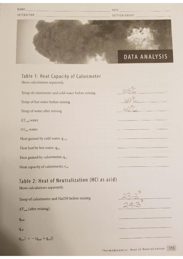 Solved NAME: DATE INSTRUCTOR SECTION/GROUP DATA ANALYSIS | Chegg.com