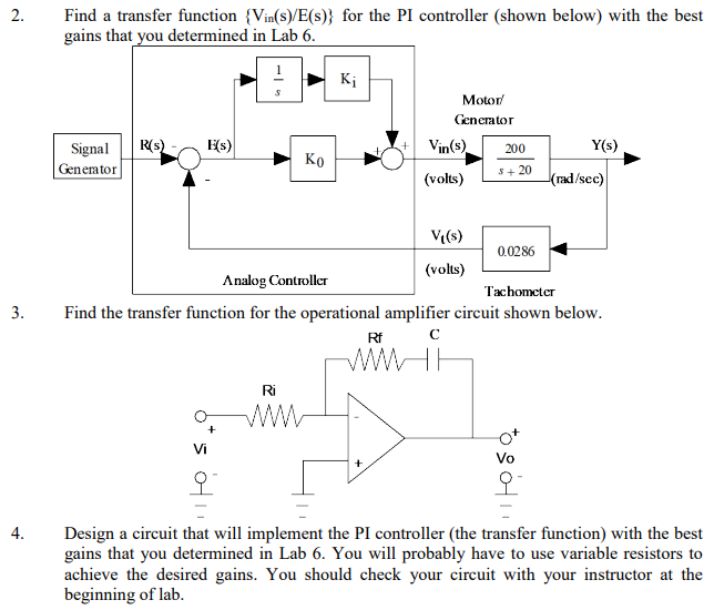 Solved 2. Find a transfer function {Vin(s)/E(s)} for the PI | Chegg.com