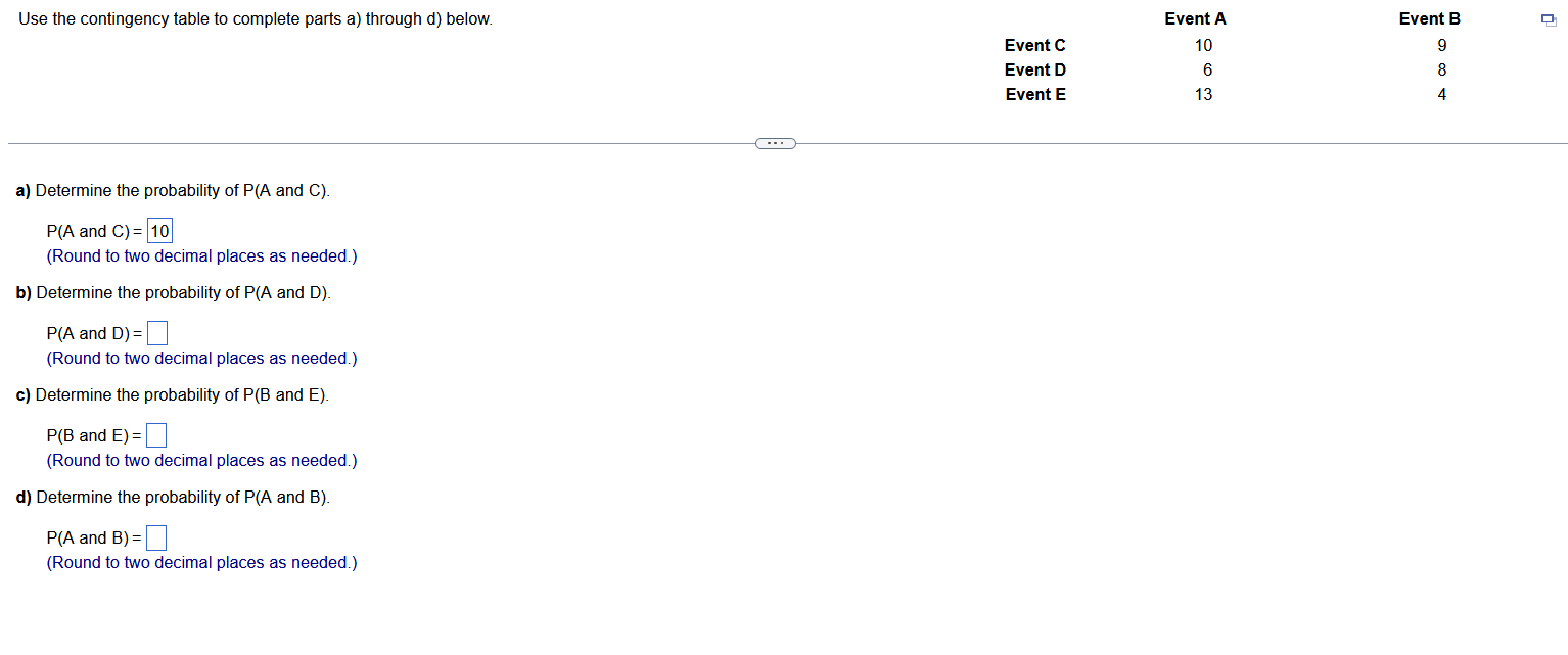 Solved Use the contingency table to complete parts a) | Chegg.com