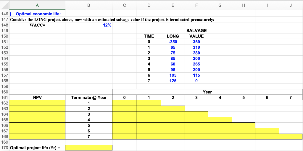G H 1 J А B с D E F 146 j. Optimal economic life: 147 | Chegg.com
