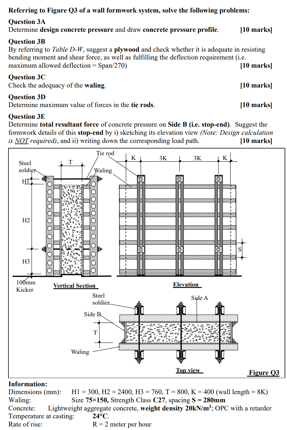 Solved Referring to Figure Q3 of a wall formwork system, | Chegg.com